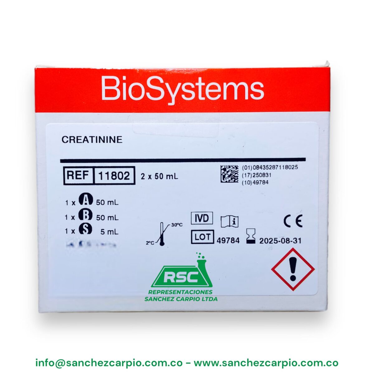 Creatinina 2 x 50 ml - Biosystems - Representaciones Sánchez Carpio Ltda